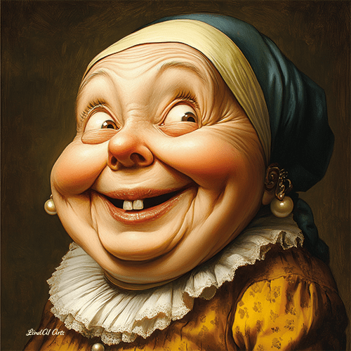 Jolly Big Lady as Girl with Pearl (Vermeer) - Jolly Wrinkles