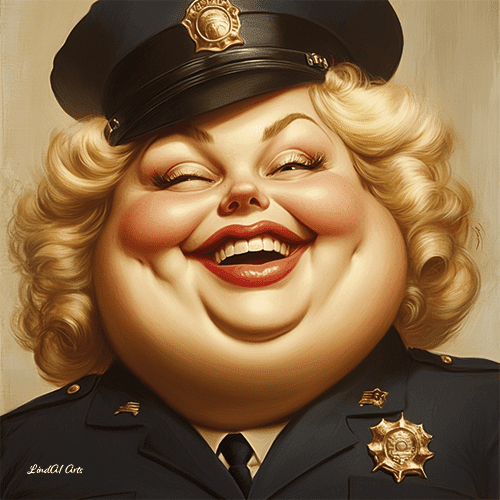Jolly Big Lady Police officer Mini canvasdoek 20 x 20 cm - Jolly Wrinkles