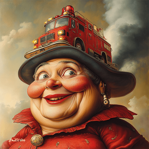 Jolly Big Lady as Firefighter Canvasdoekje 20 x 20 cm - Jolly Wrinkles