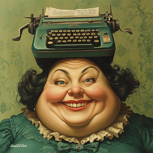 Jolly Big Lady with Typewriter - Jolly Wrinkles