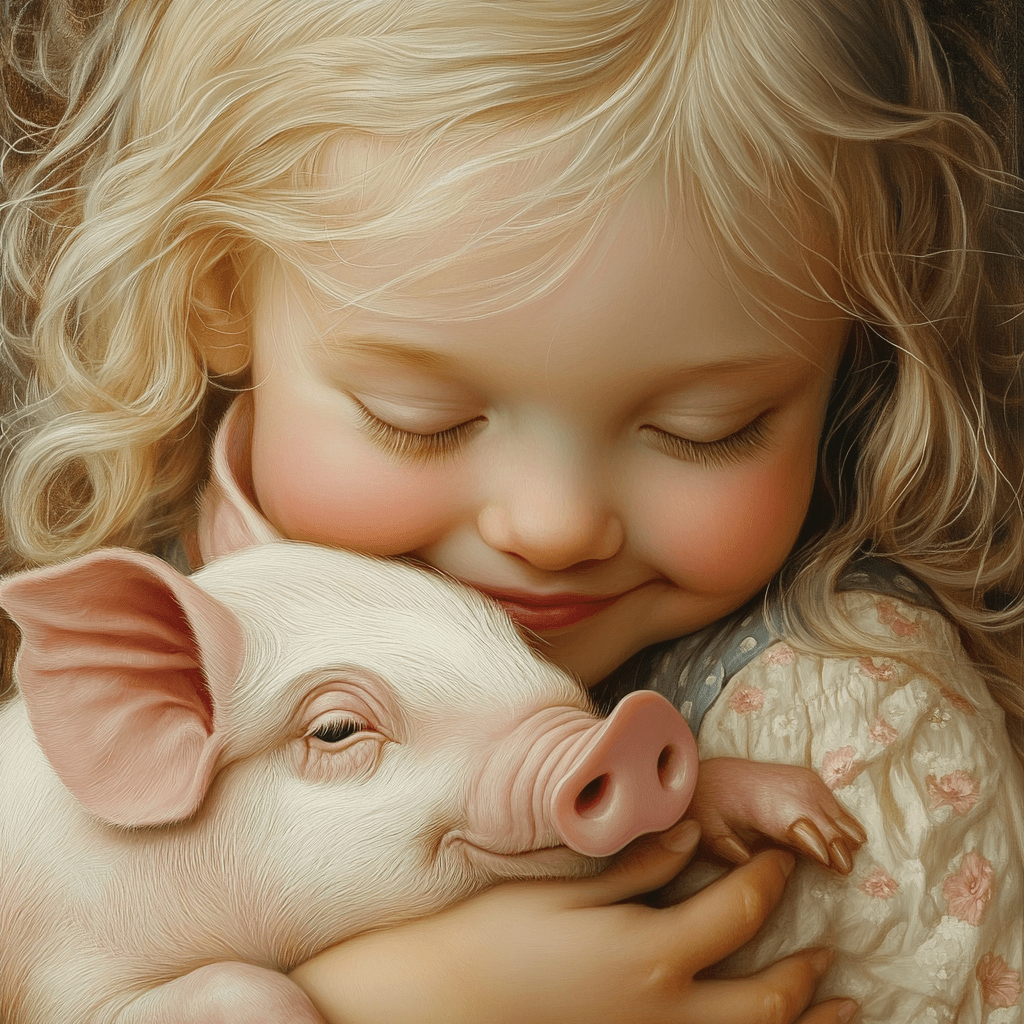 Kinderwenskaart Little Girl With Baby Pig - Jolly Wrinkles