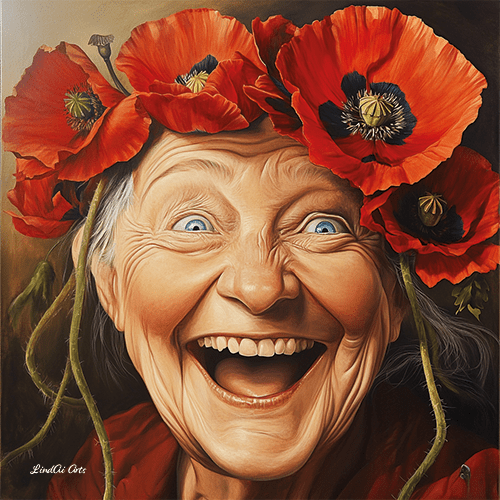 Old Woman with Poppies - Mini Canvasdoekjes 20 x 20 cm - Jolly Wrinkles